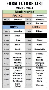 Form Tutor Lists – Nada International School
